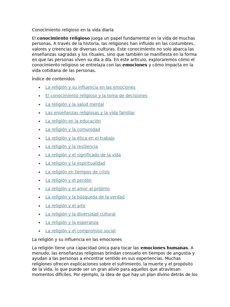 Impacto del conocimiento religioso diario | PDF | Amor | Significado de ...