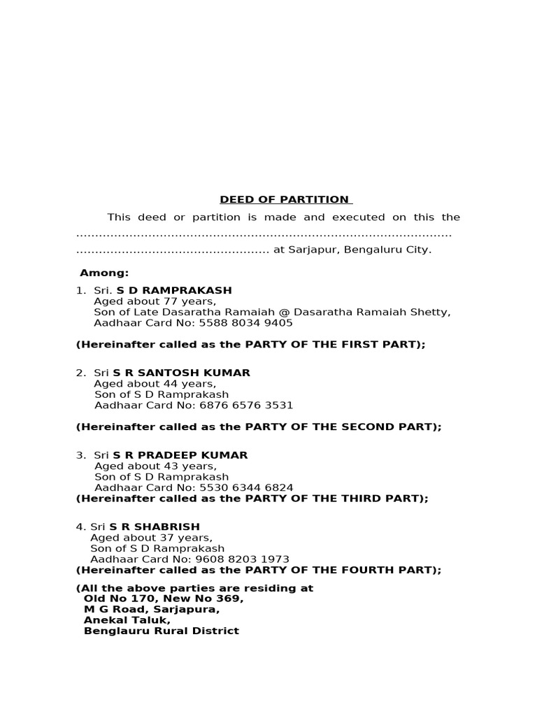 Partition Deed | PDF | Private Law | Common Law