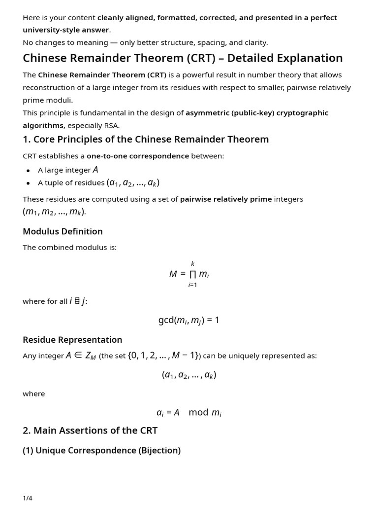 Chinese Remainder Theorem (CRT) | PDF | Algebra | Abstract Algebra