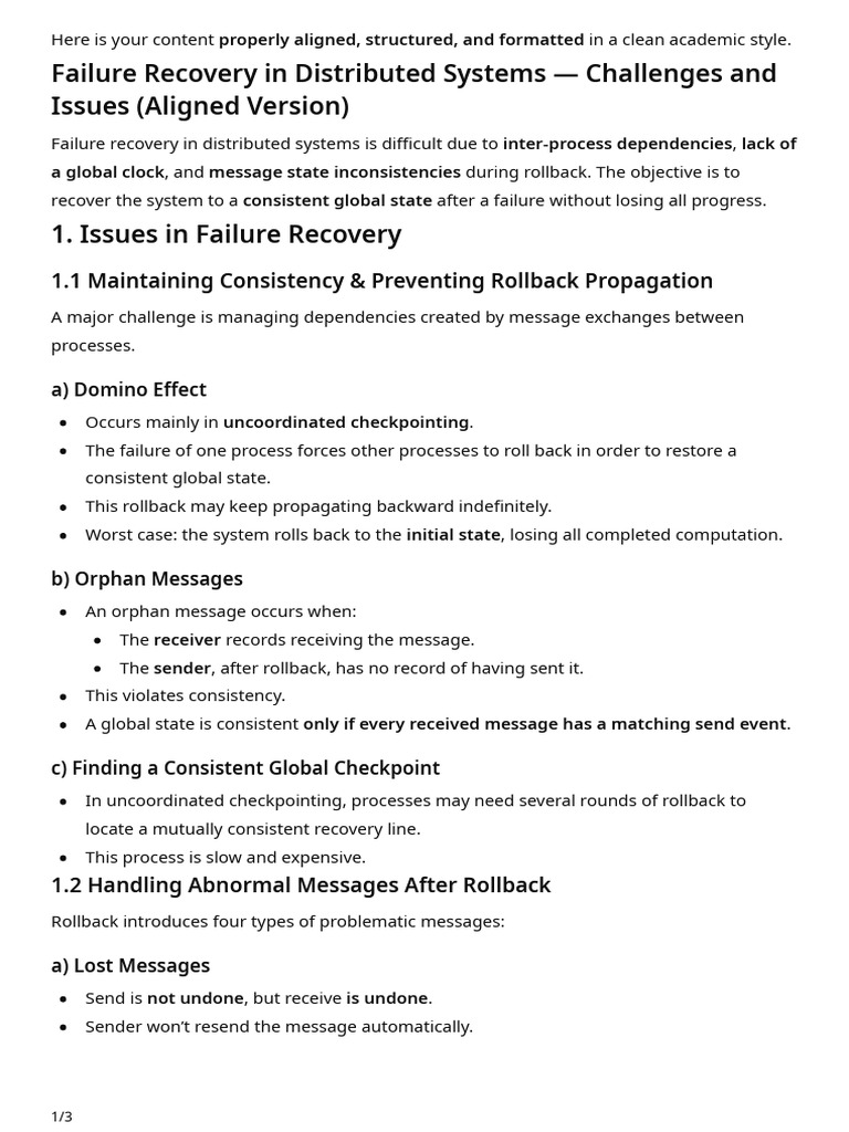 Failure Recovery in Distributed Systems - Challenges and Issues | PDF ...