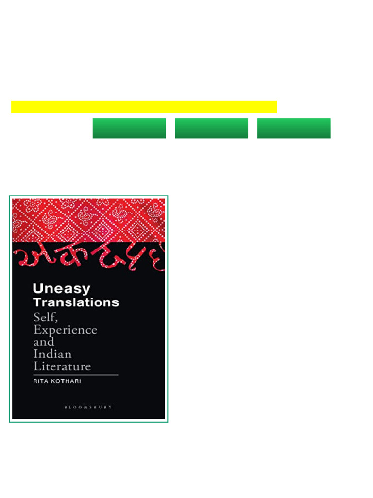 Uneasy Translations Self Experience and Indian Literature 1st Edition Rita Kothari pdf available ...