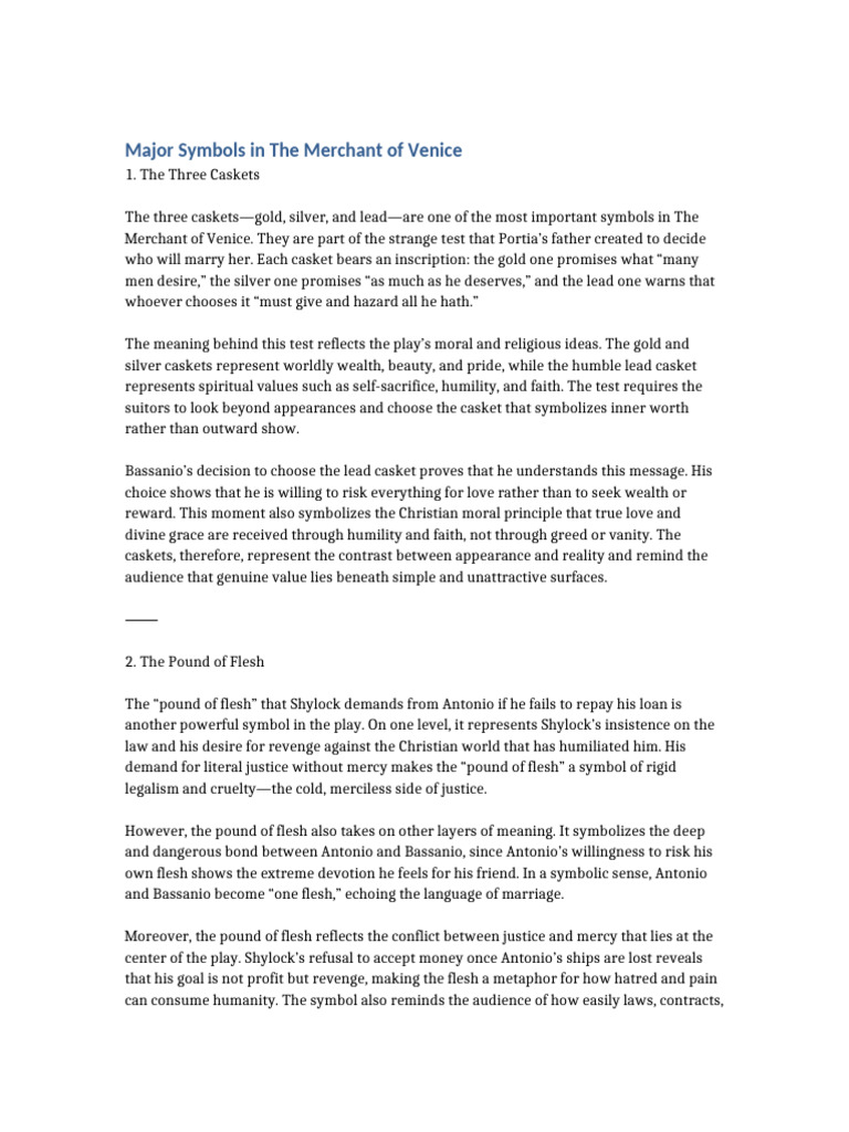 Major Symbols in The Merchant of Venice | PDF | The Merchant Of Venice ...