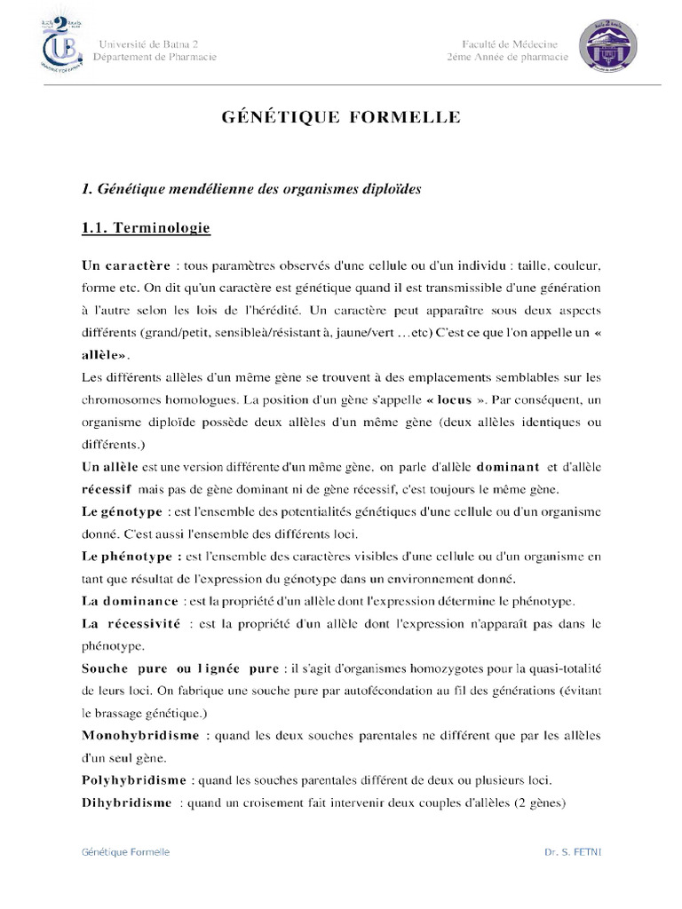 Genetique Formelle | PDF