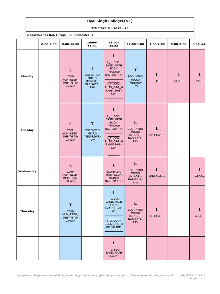 Time Table | PDF