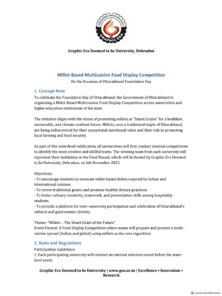 GEU Millet Based Food Display Competition With Criteria Tables | PDF