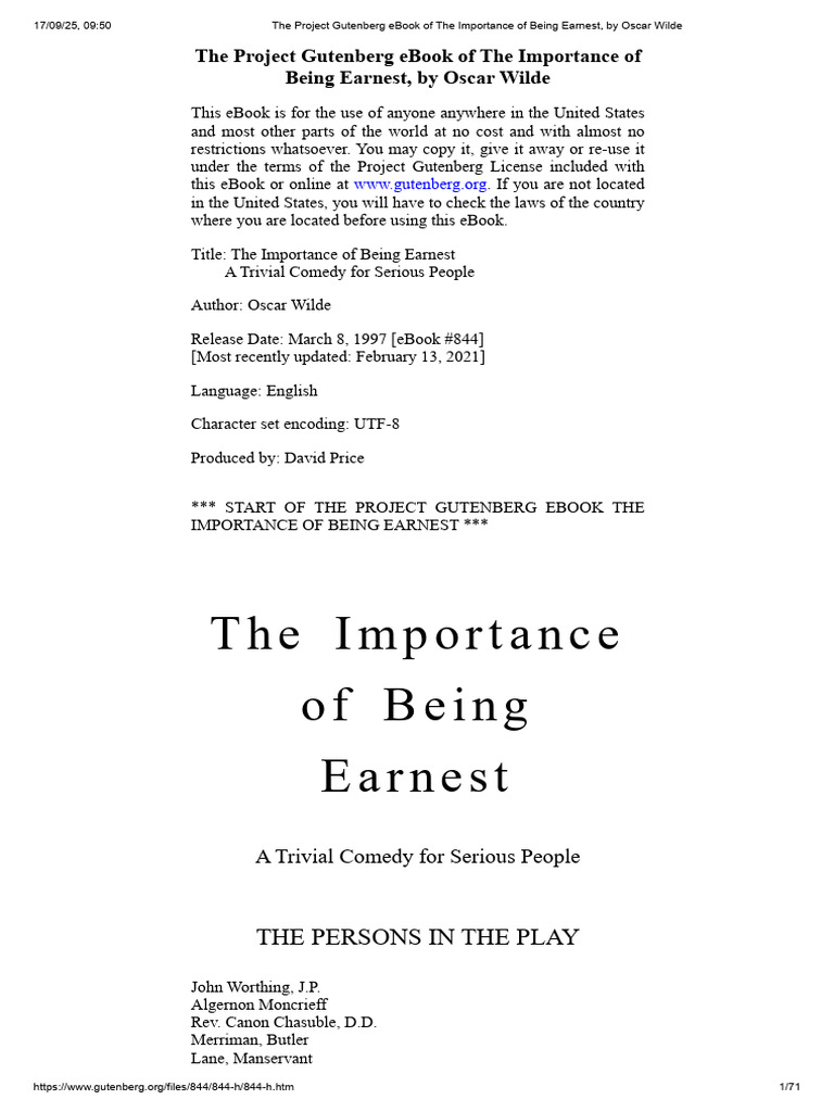 15 - 16 - Wilde - The Importance of Being Earnest | PDF | The ...