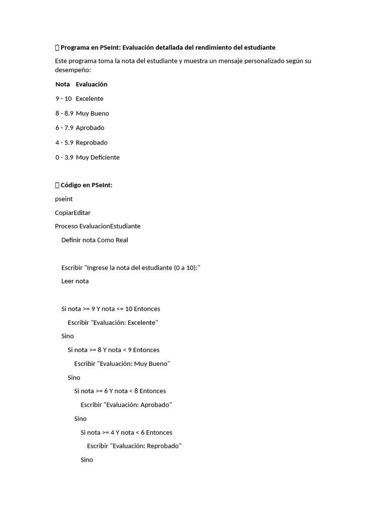 ? Programa en PSeInt Word | PDF