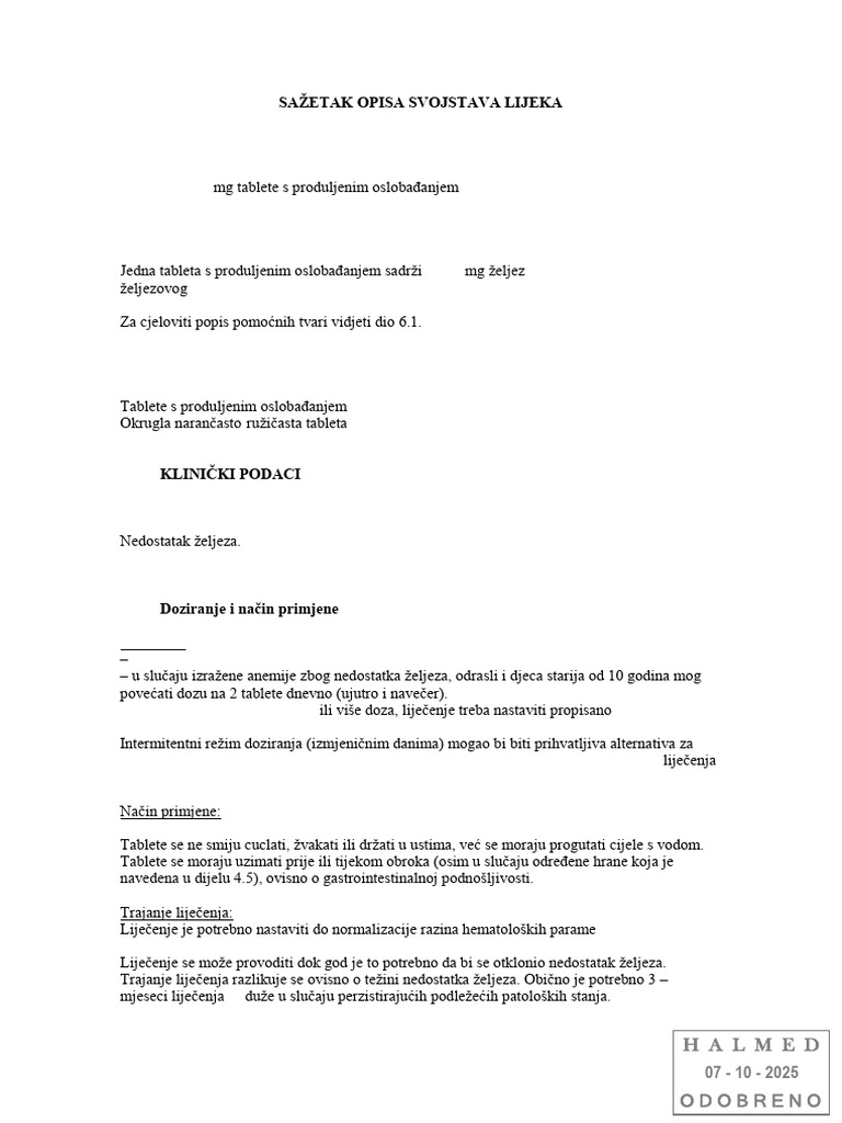 Tardyferon 80 MG Tablete S Produljenim Oslobadjanjem SPC | PDF