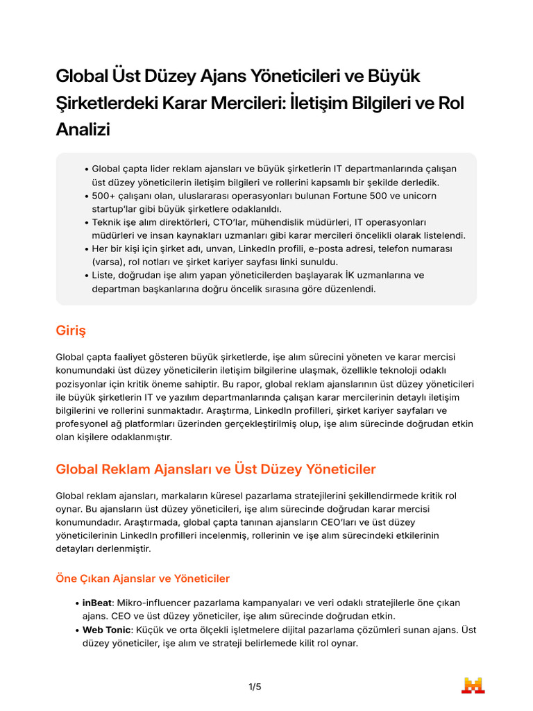 Global Teknoloji Ve BT Destek Pozisyonlari Icin Karar Mercileri Ve ...