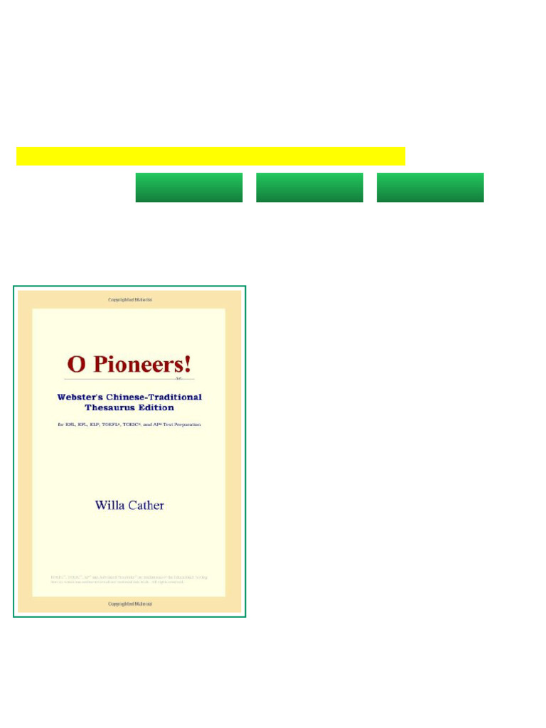 O Pioneers Webster s Chinese Traditional Thesaurus Edition Willa Cather ...