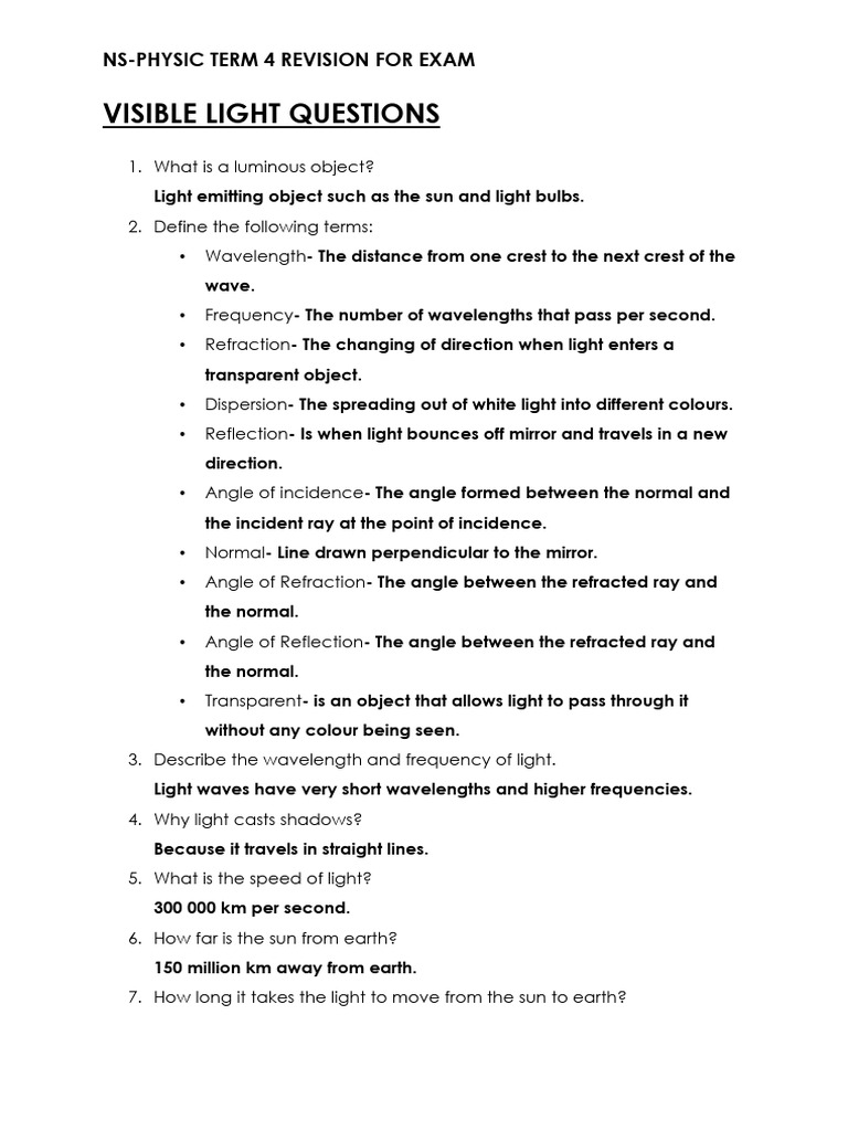 Light and Vision Concepts Revision | PDF | Light | Reflection (Physics)