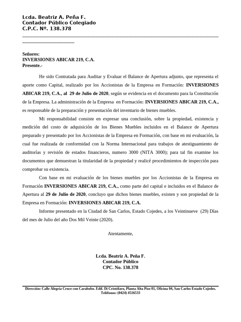 INFORME AUDITADO APERTURAdoc | PDF | Contador | Business