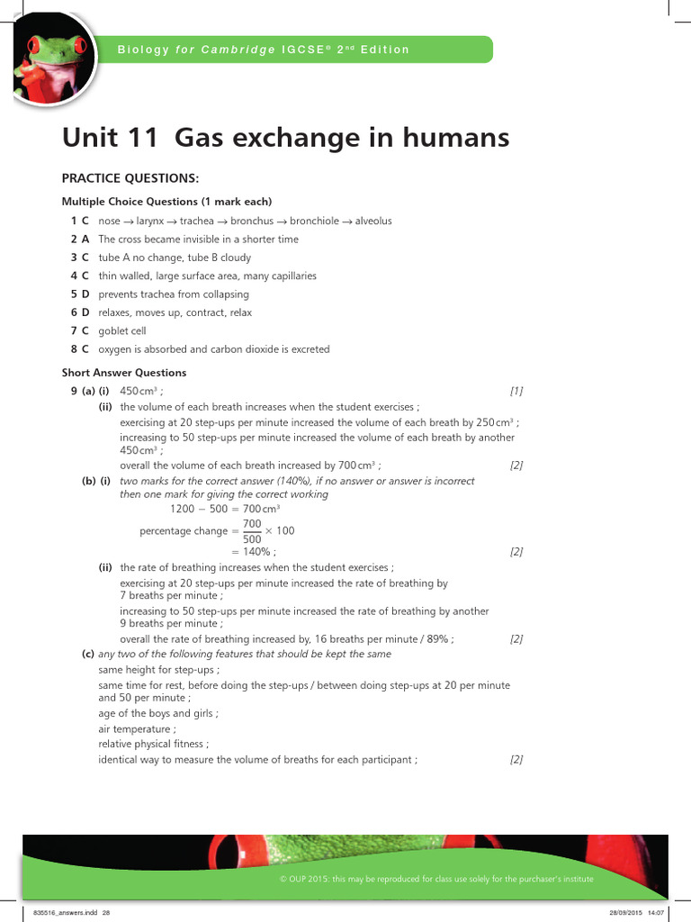 Essential Biology Unit 11 End Chapter Questions | PDF | Breathing ...