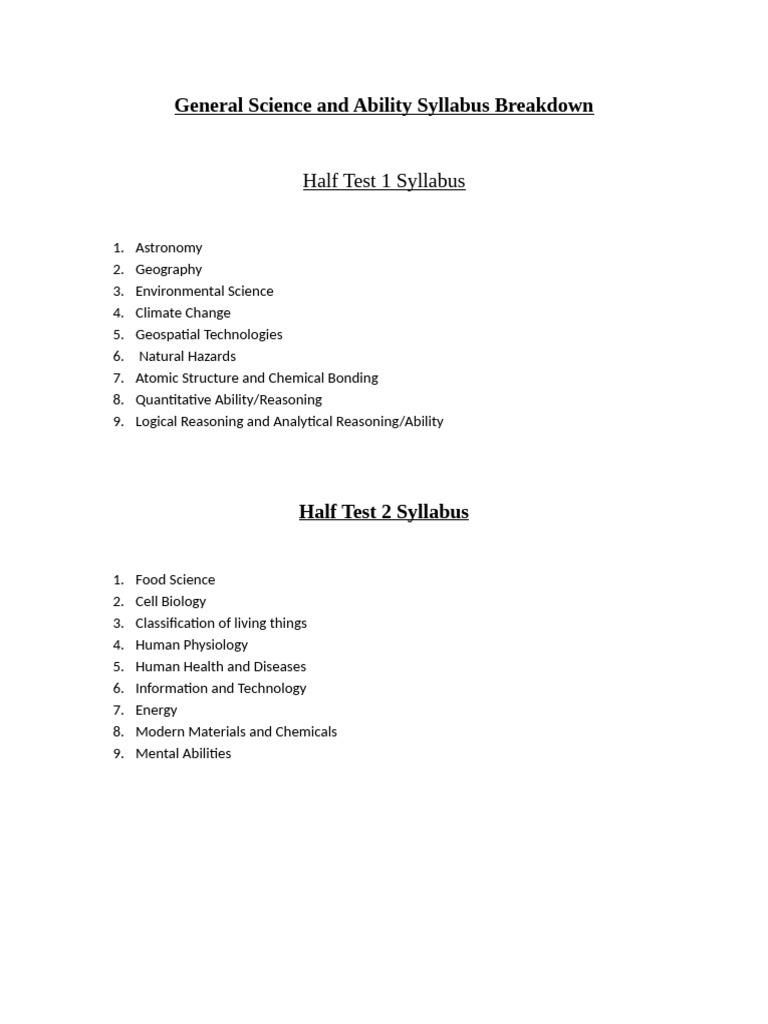 General Science and Ability Syllabus Breakdown | PDF