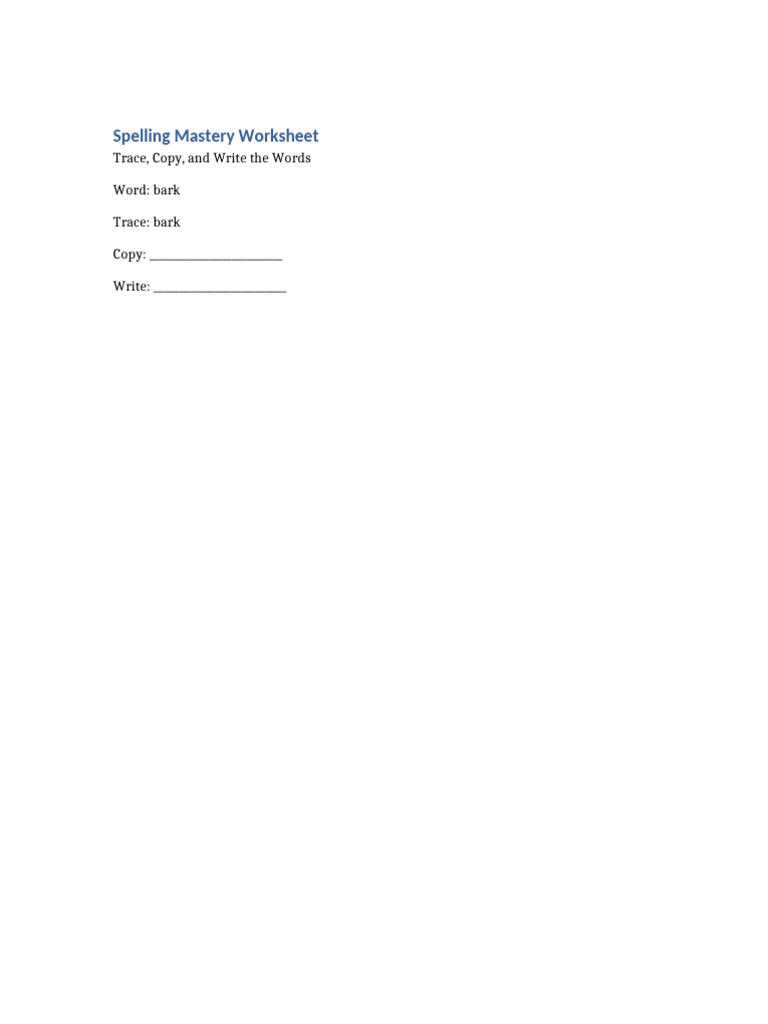 Spelling Mastery Worksheet for Kids | PDF