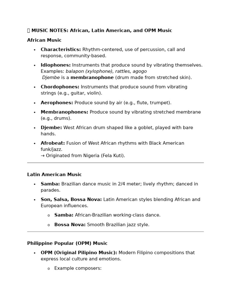 Music Arts Pe and Health Notes | PDF