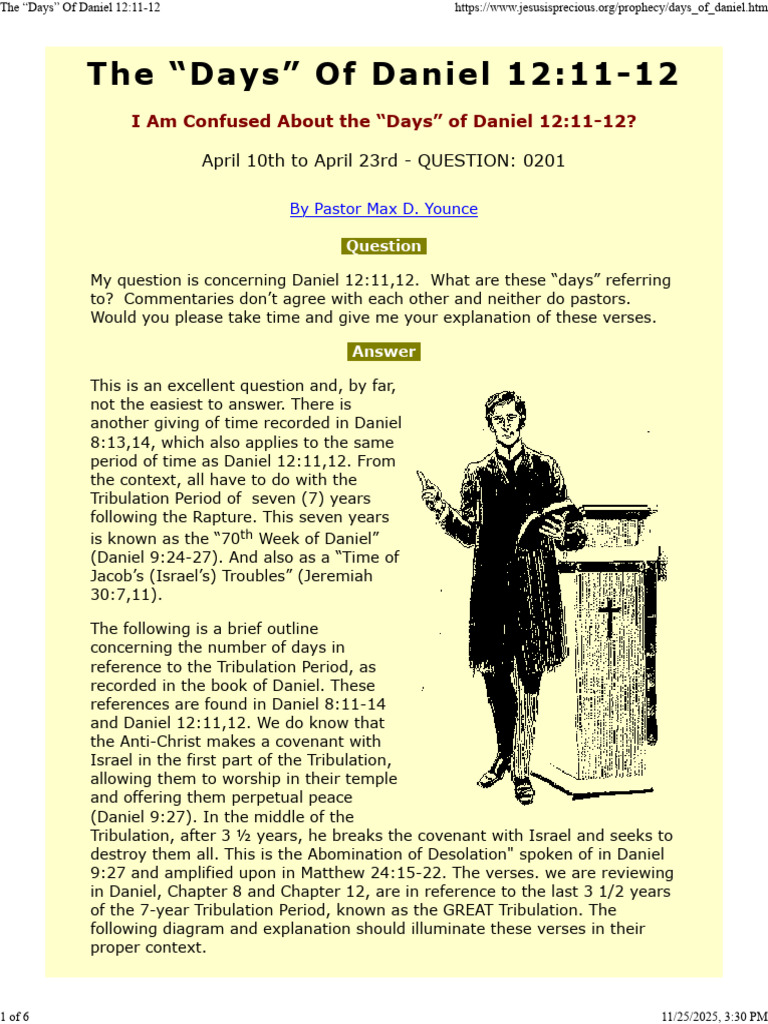 The "Days" of Daniel 12-11-12 | PDF | Great Tribulation | Book Of Daniel