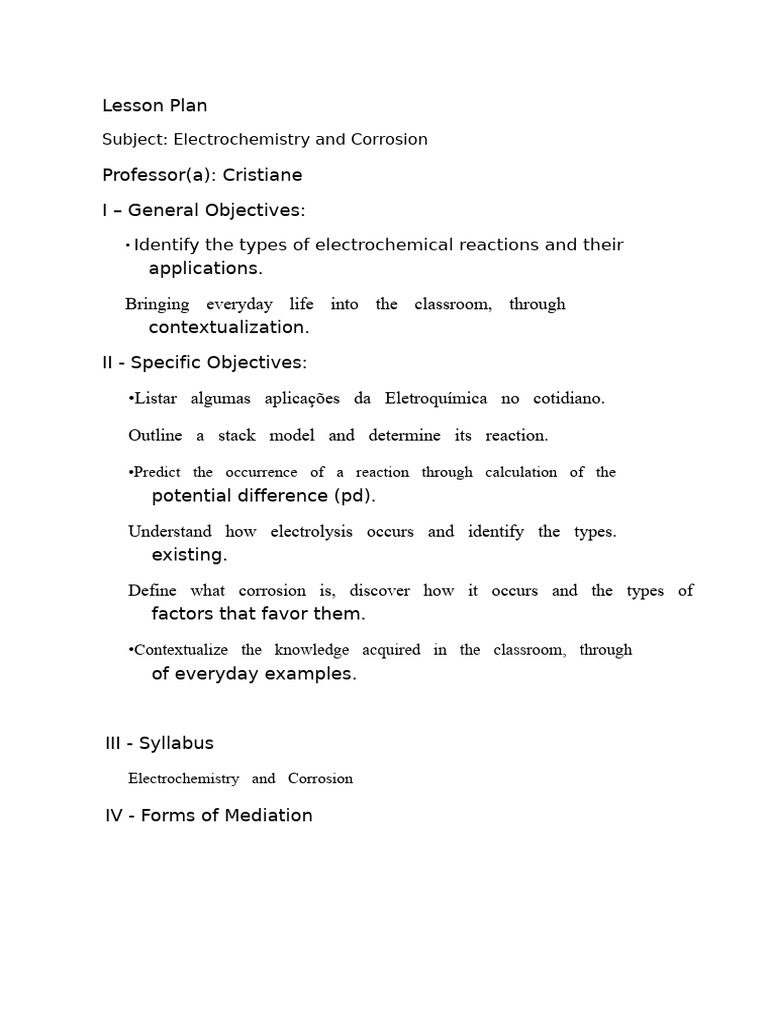 Electrochemistry Lesson Plan | PDF | Electrochemistry | Corrosion