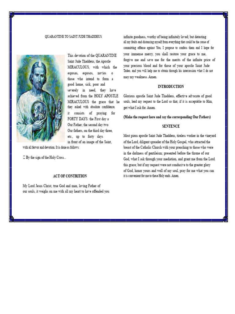 Saint Jude Thaddeus Quarantine Prayer Guide | PDF | God In Christianity ...