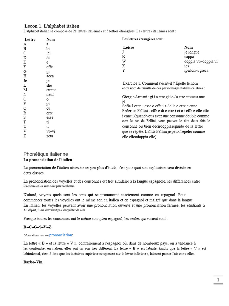 Alphabet et prononciation italienne | PDF | Verbe | Genre grammatical