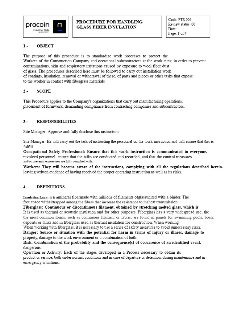 011 Points Handling of Fiberglass Insulation Wool | PDF | Fiberglass ...