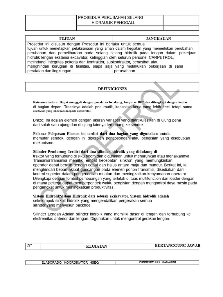 Prosedur Ganti Selang Hidrolik Excavator | PDF