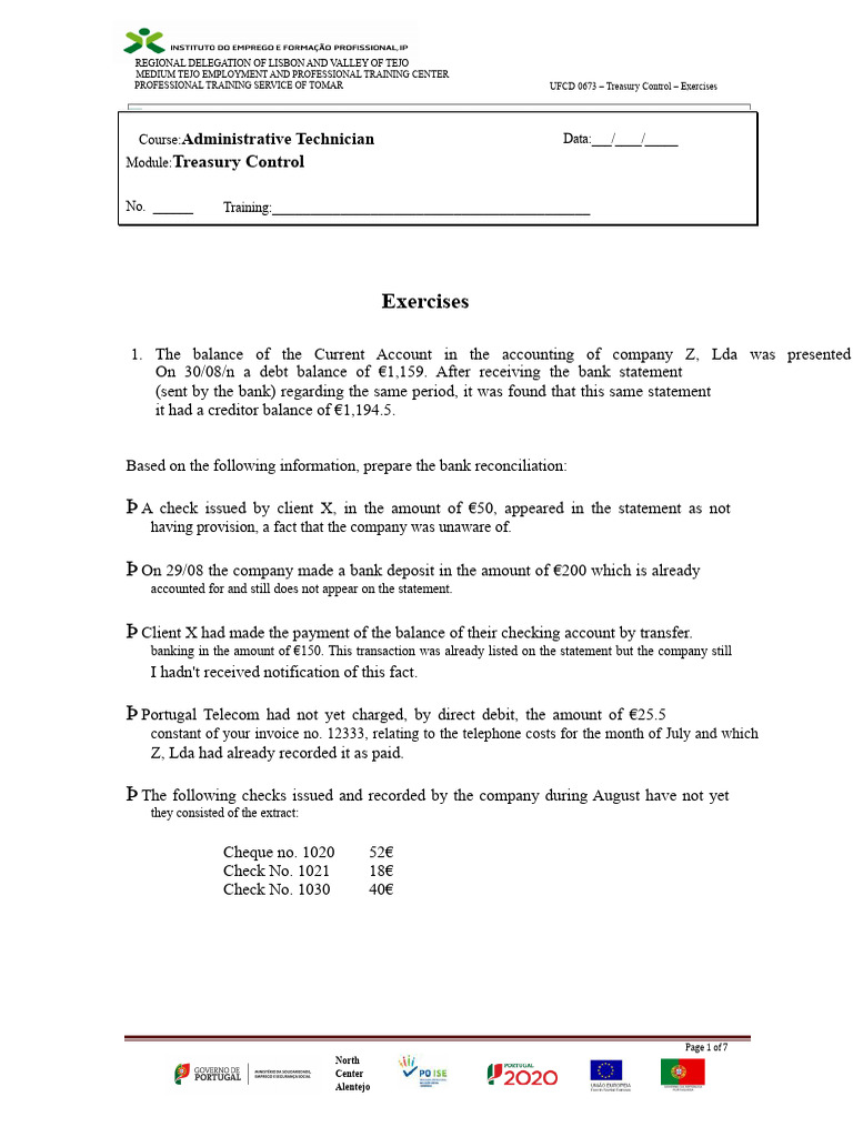 Treasury Control Exercises for Technicians | PDF | Banks | Transaction ...
