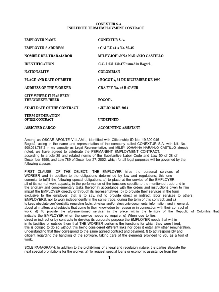 Accounting Assistant Contract | PDF | Salary | Employment