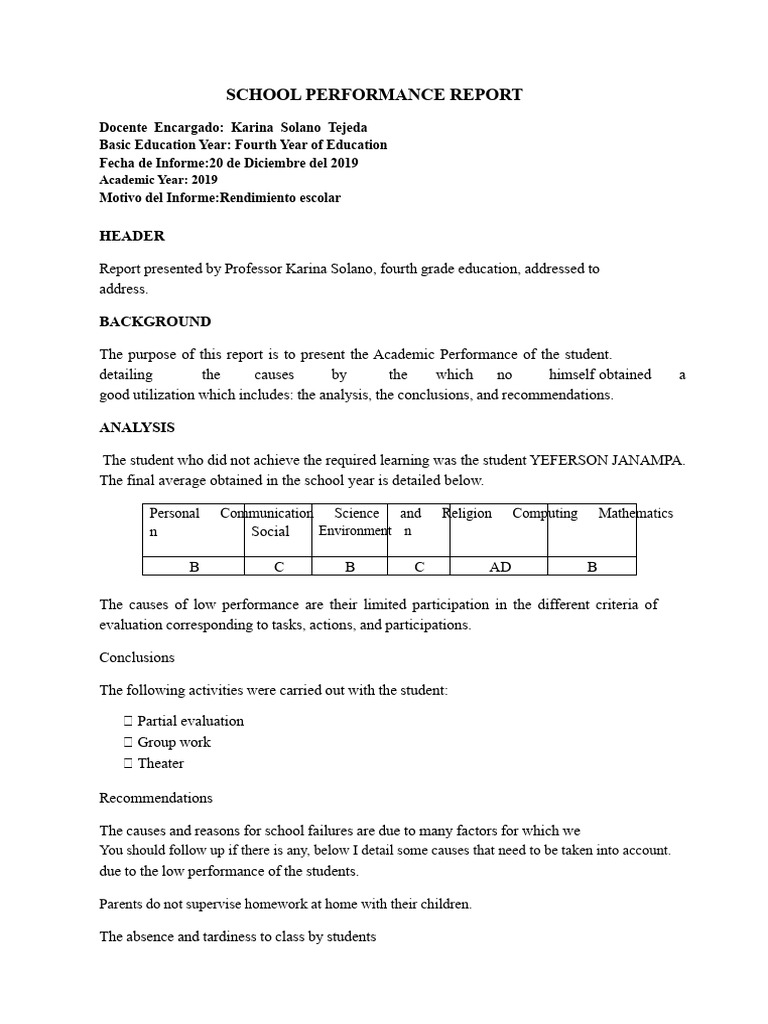 Fourth Year Academic Performance Report | PDF