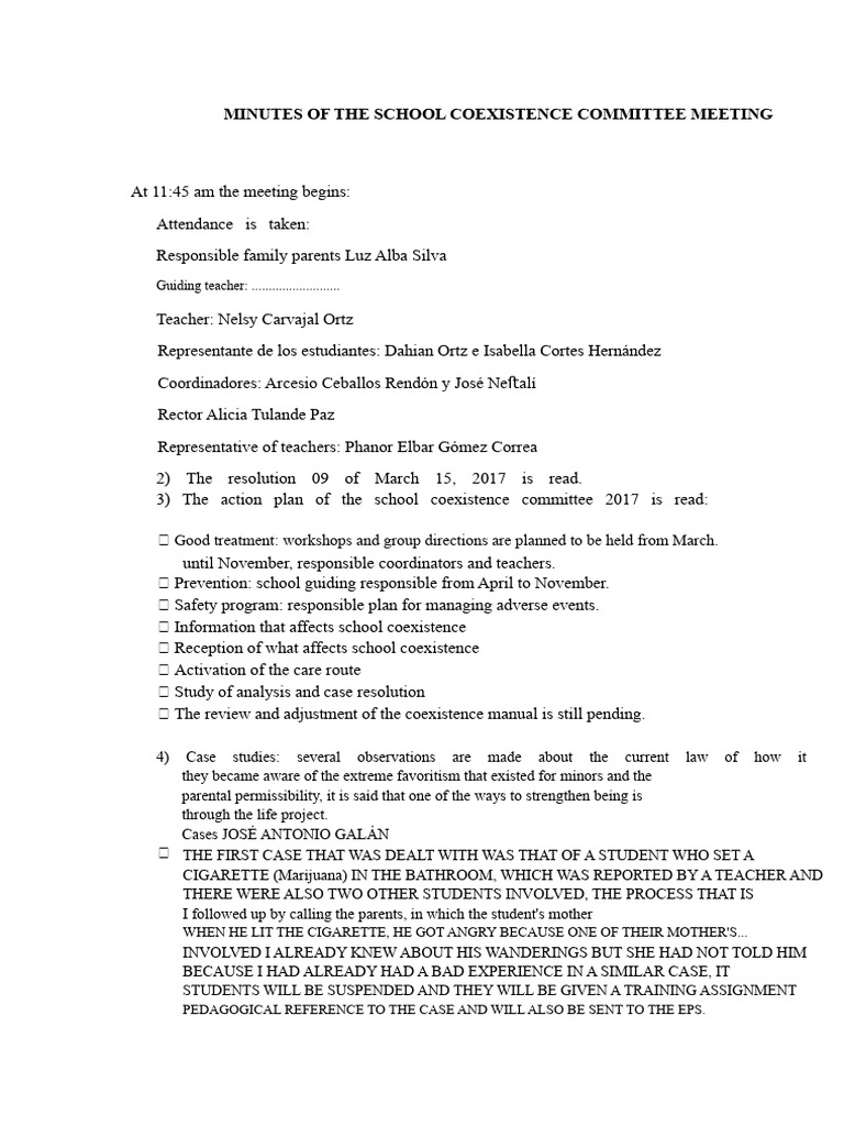 Minutes of The School Conflict Resolution Committee Meeting | PDF ...