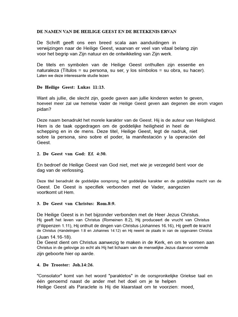 De Namen Van de Heilige Geest en Hun Betekenis | PDF