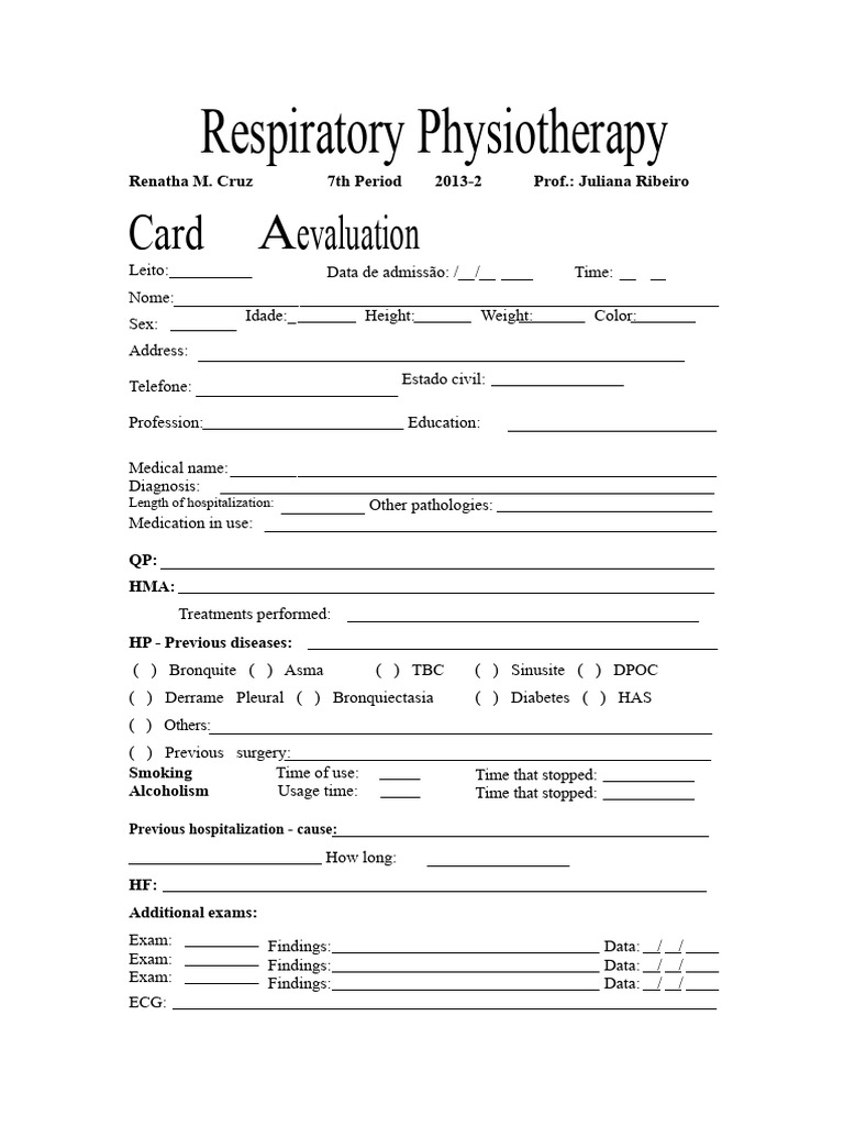 Respiratory Physiotherapy EVALUATION FORM | PDF | Medical Specialties ...