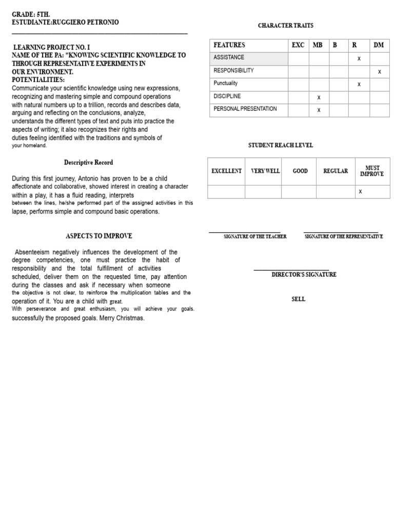 Descriptive Reports Fifth Grade | PDF | Knowledge | Data