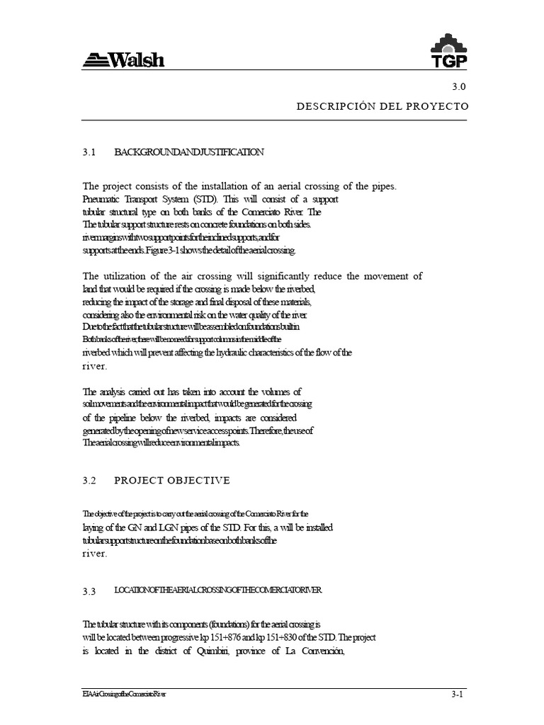Description and Procedure For Aerial Pipeline Crossing Construction ...