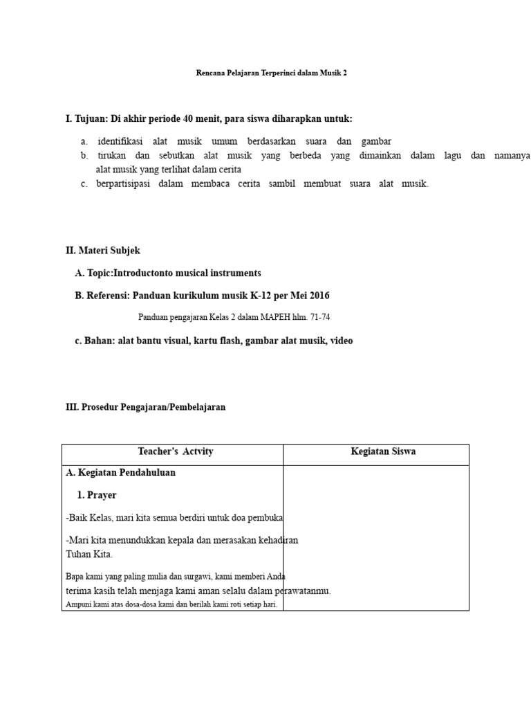 Rencana Pelajaran Musik Kelas 2 | PDF