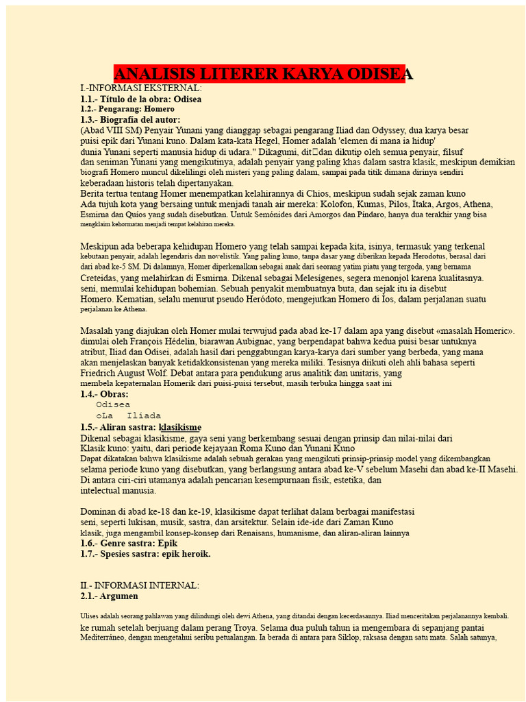 Analisis Sastra Karya Odisea Homero | PDF