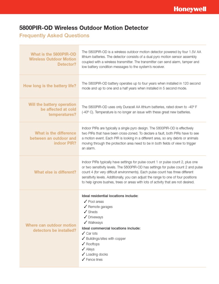 Honeywell 5800pir Od Faqs | PDF | Technology & Engineering