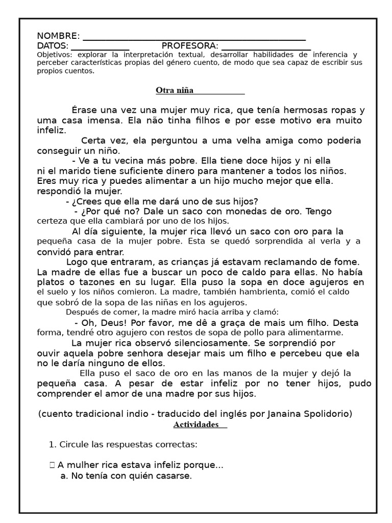 Más Un Niño - Texto e Interpretación - 5º Año | PDF