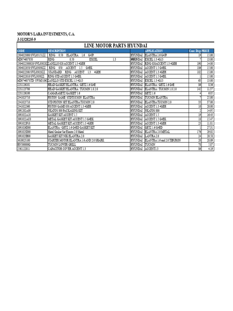 Line Engine Parts Hyundai | PDF | Land Vehicles | Automotive Technologies