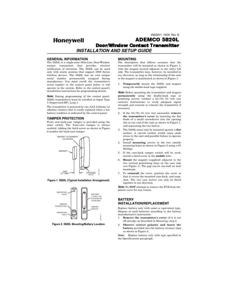Honeywell 5820l Install Guide | PDF | Security Alarm | Battery ...