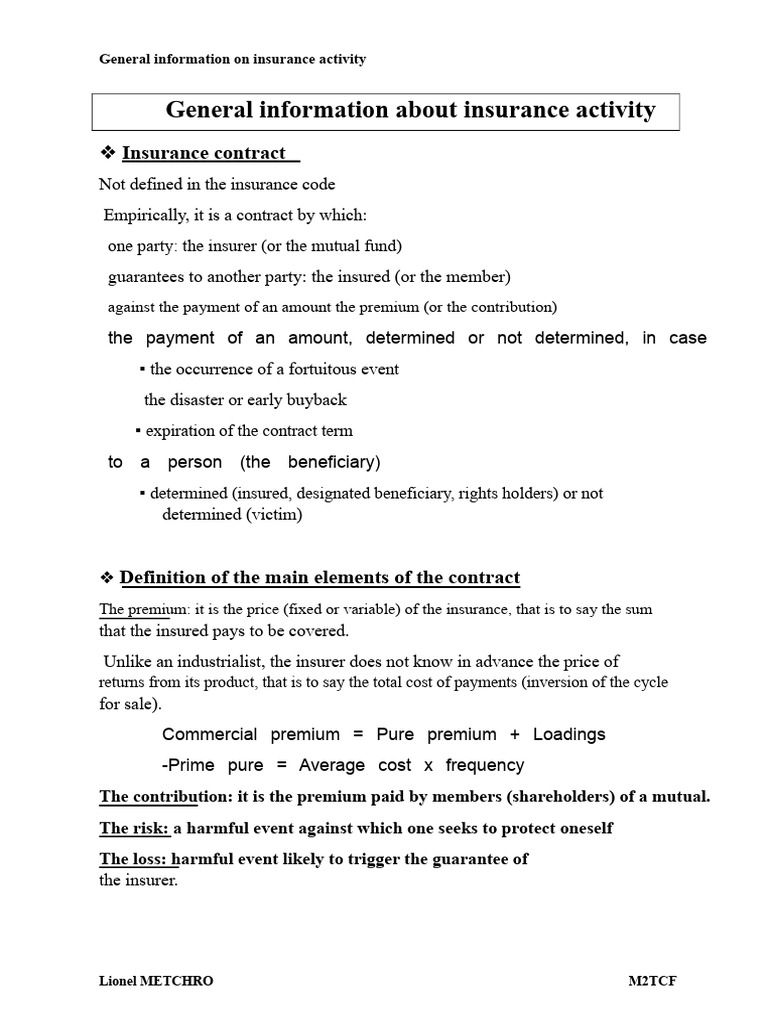 1) General Information On Insurance | PDF | Insurance | Reinsurance