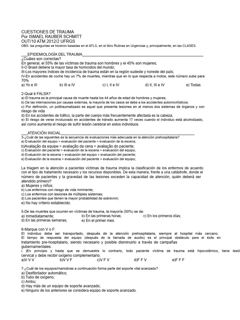 Trauma Cuestiones IRS | PDF | El embarazo | Especialidades Medicas