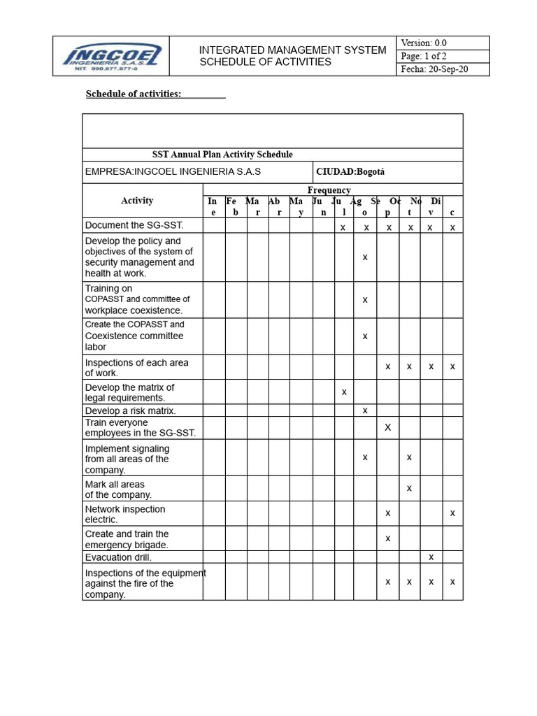 Activity Schedule | PDF | Working Conditions | Occupational Safety And ...