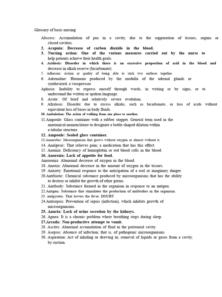 Glossary of Basic Nursing | PDF | Blood | Anemia