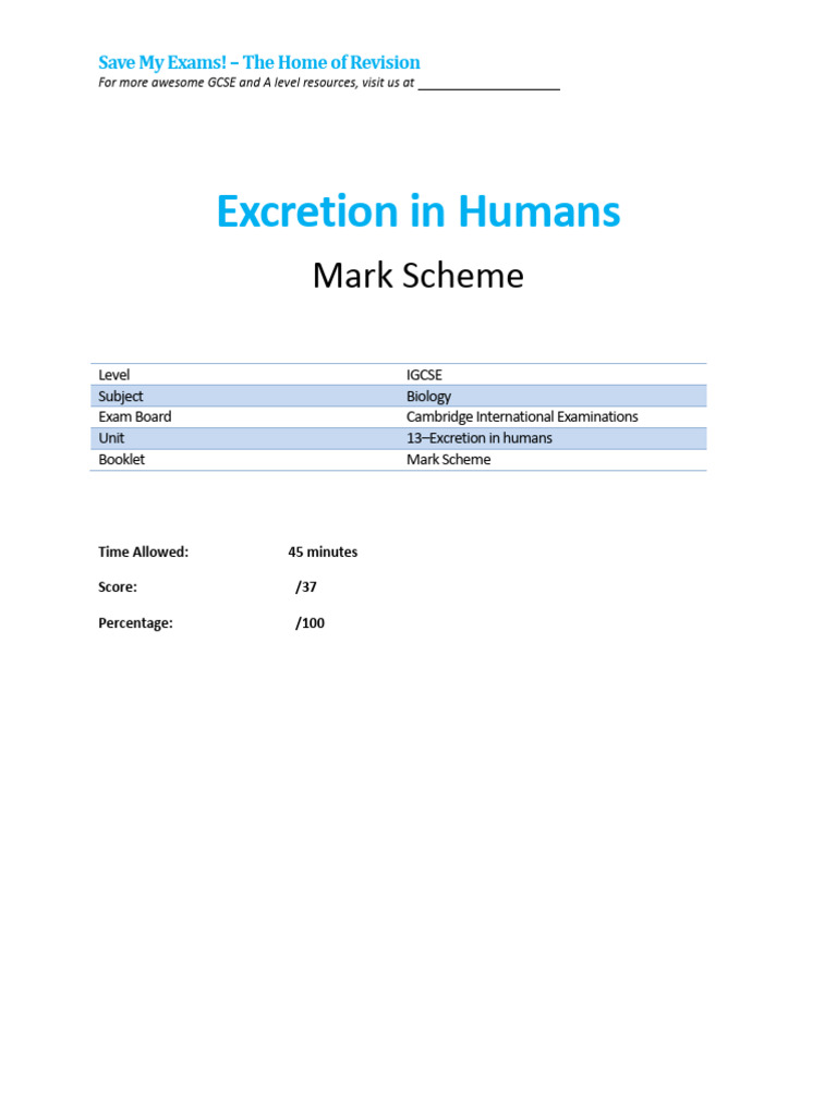 13 - Excretion in Humans - Ms Igcse-Cie Biology | PDF