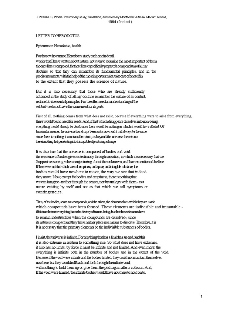 Epicurus, Letter To Herodotus | PDF | Metaphysics