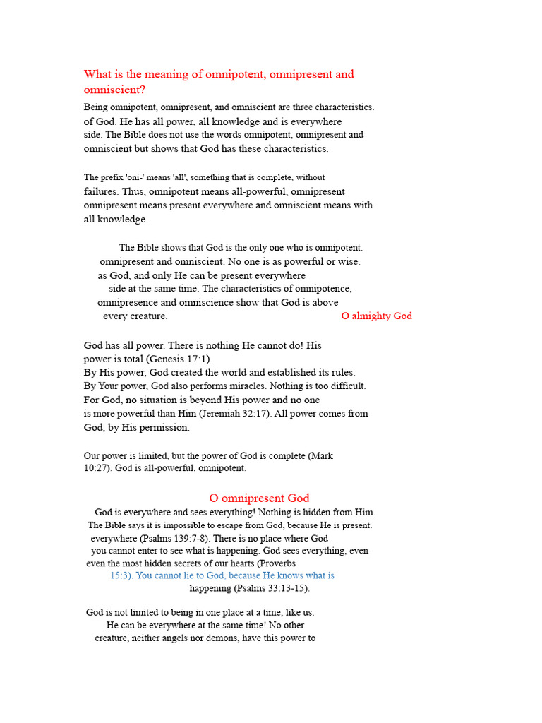 Understanding God's Omnipotence, Omnipresence, and Omniscience | PDF ...