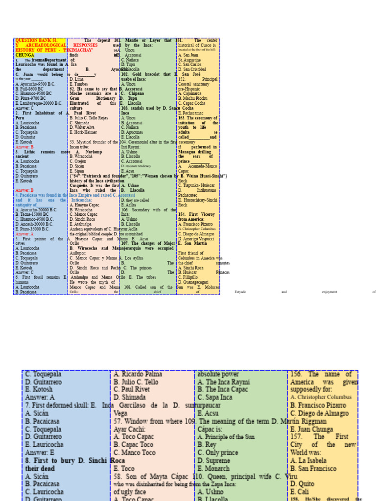 Archaeological History of Peru Quiz | PDF | Inca Empire | Andes