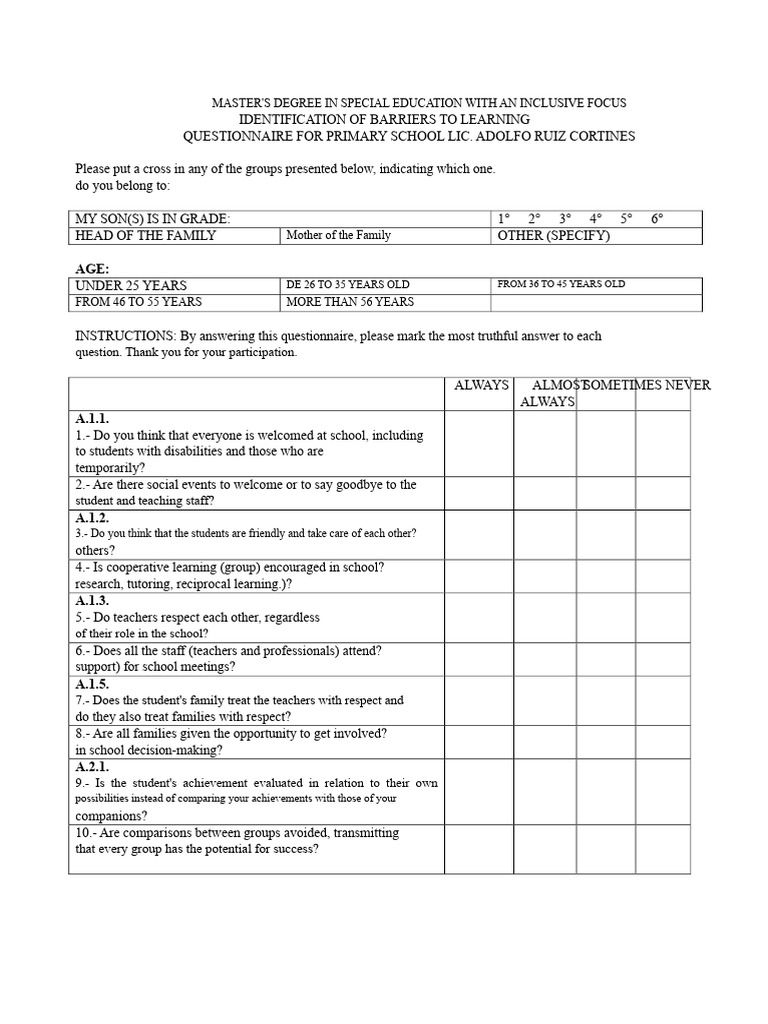 Survey For Parents For BAP | PDF | Teachers | Learning