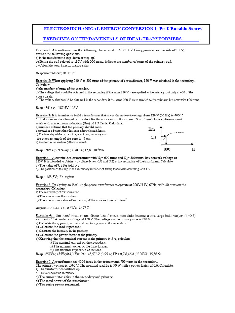 3a. Exercise List - Ideal Transformers | PDF | Transformer | Electrical ...